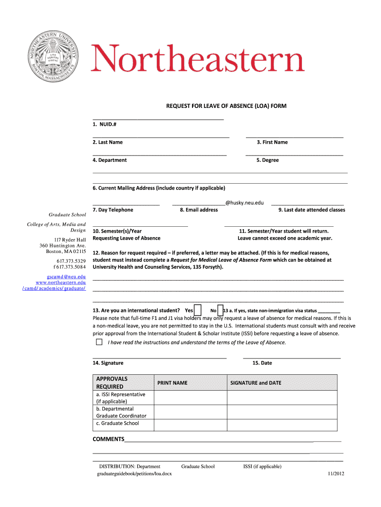Fillable Online Request for Leave of Absence Fax Email Print - pdfFiller