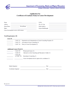 Fillable Online cedu niu Application for Certificate of Graduate Study in Career Development Fax ...