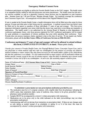 Fillable Online cal nau Emergency Medical Consent Form Conference ...