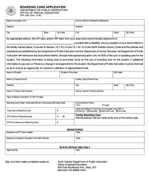 Fillable Online dpi state nd Boarding Care Application & Memo - North ...