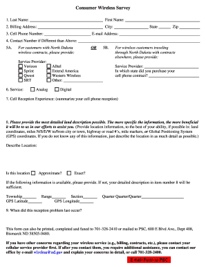 Fillable Online psc nd Consumer Wireless Survey Form - North Dakota ...