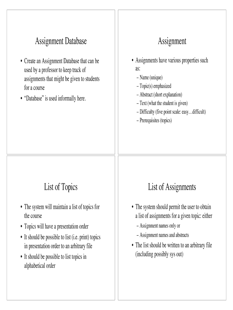 Fillable Online Csis Pace Assignment Database Assignment List Of Topics