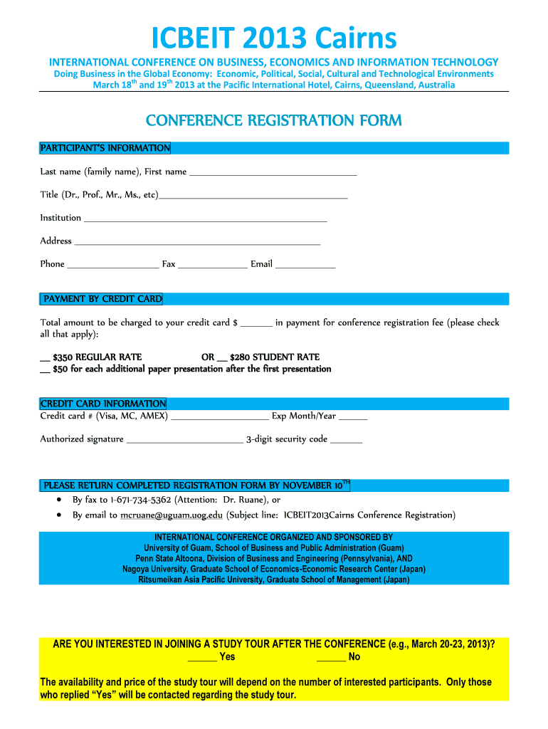 Fillable Online CONFERENCE REGISTRATION FORM Fax Email Print - pdfFiller