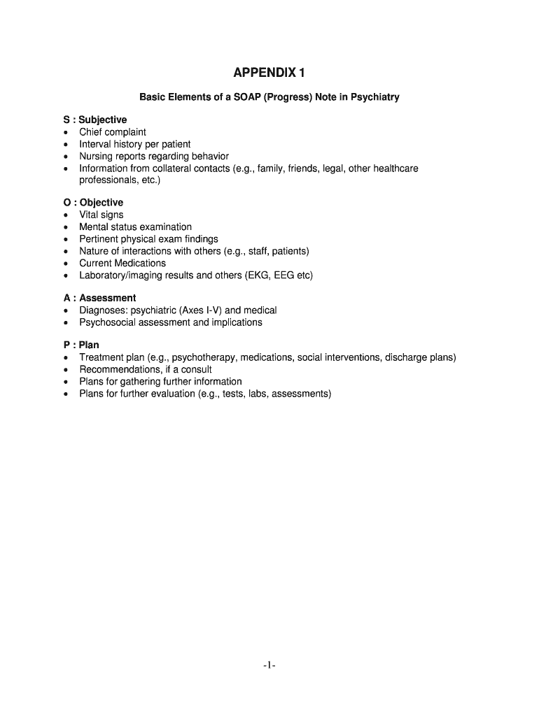 Fillable Online Basic Elements Of A SOAP Progress Note In Psychiatry 