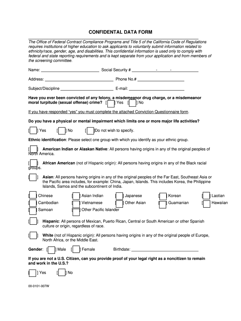 Fillable Online Confidential Data Form Fax Email Print - pdfFiller
