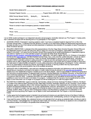 Fillable Online isc sdsu Independent Programs Waiver - San Diego State ...