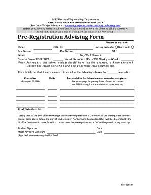 Fillable Online engr sjsu Pre-Registration Advising Form Fax Email ...