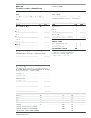 Fillable Online sjsu Major Form 2010 2012 Catalog BA Art, Concentration ...