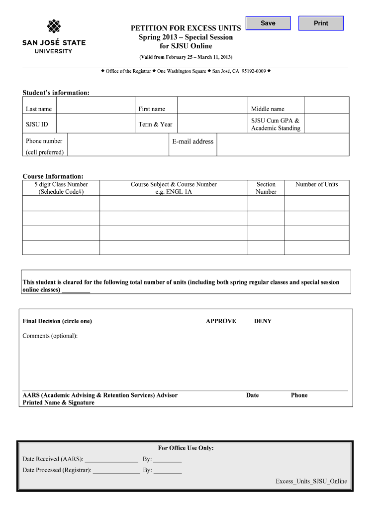 Fillable Online Petition for Excess Units Fax Email Print - pdfFiller
