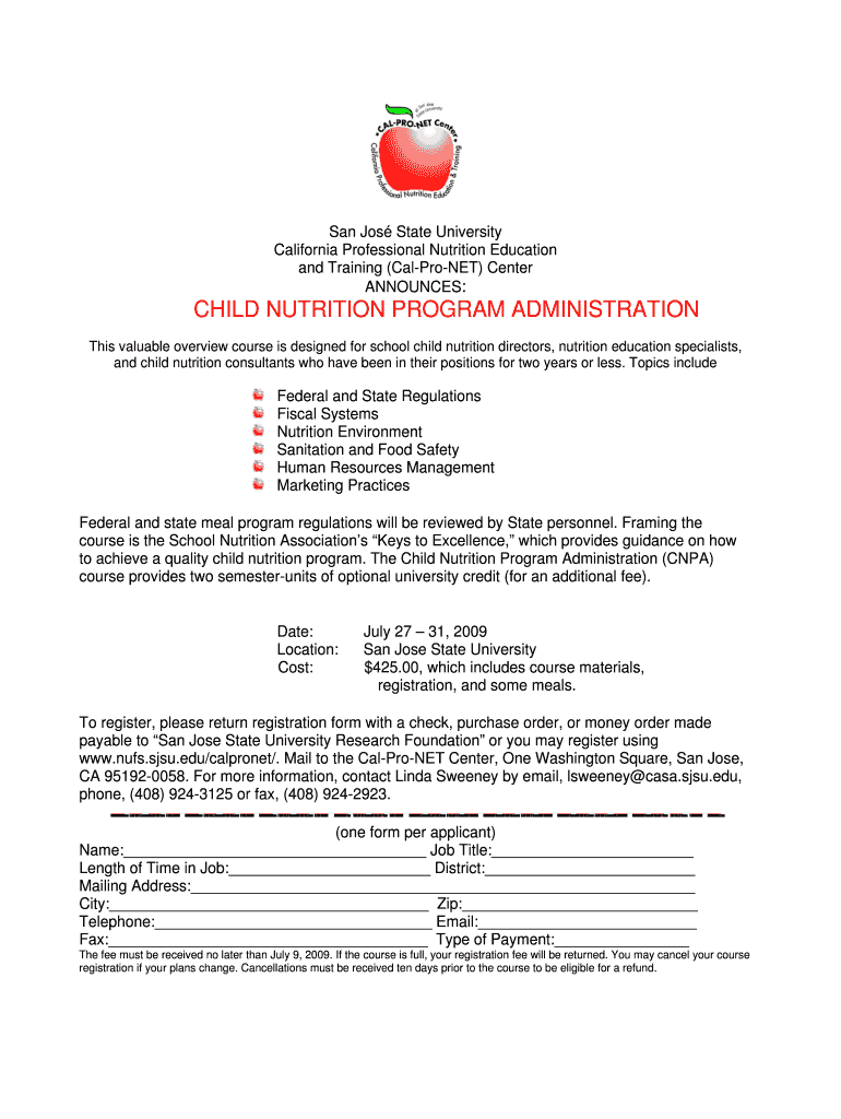 Fillable Online Child Nutrition Program Administration Fax Email Print ...