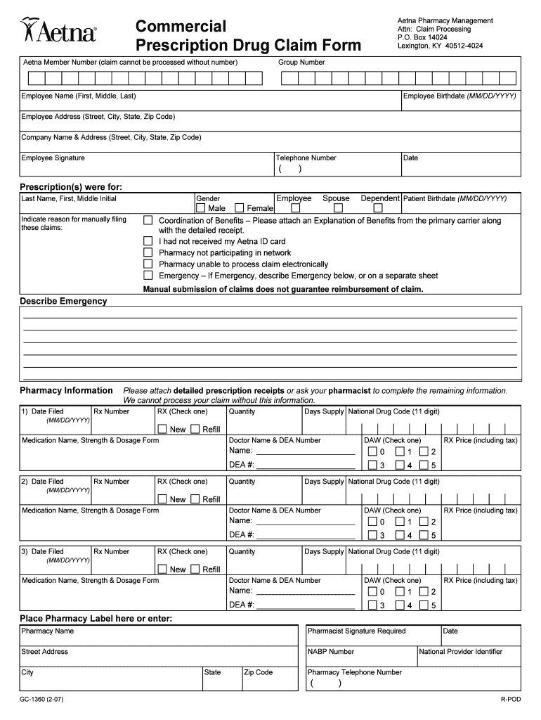 Aetna Pharmacy Claim Form - Blank Fillable Template | Fill Out, Print ...