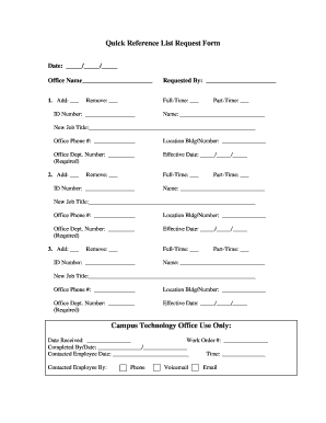 Fillable Online inside sbts Quick Reference List Request Form Campus Technology Office Use ...