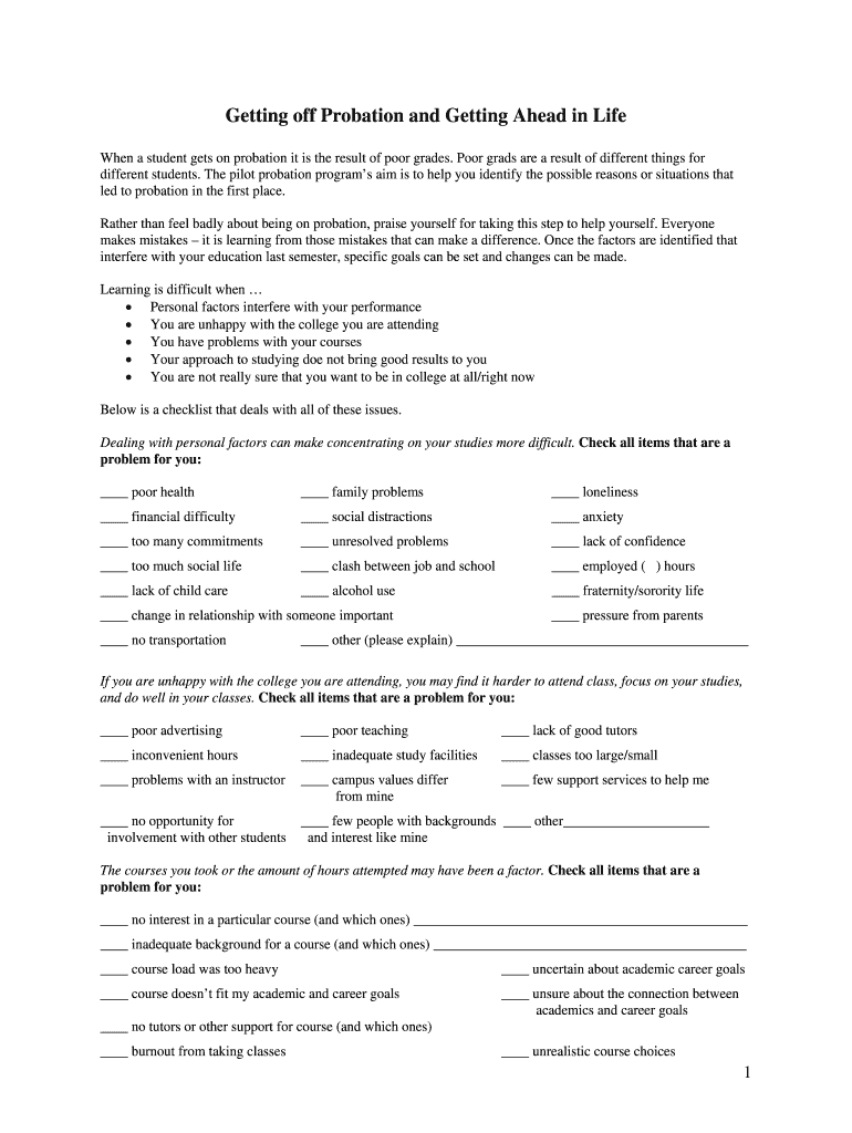 Fillable Online Getting off Probation and Getting Ahead in Life Fax ...