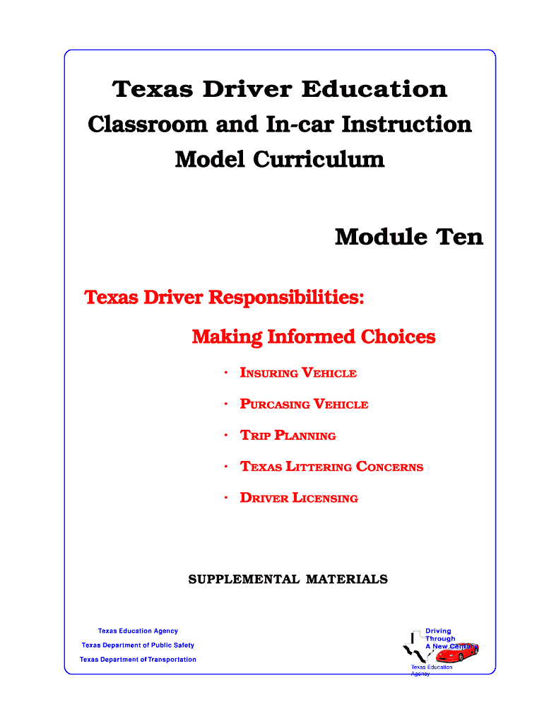 Fillable Online Module Ten - Texas Driver Responsibilities: Making ...