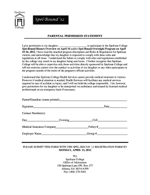 Fillable Online Parental Permission Statement - Spelman College: Home ...