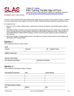 Fillable Online www-group slac stanford ESH Training Transfer Sign-off ...