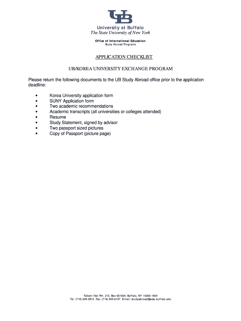 Fillable Online Application Checklist for UB/Korea University Exchange ...