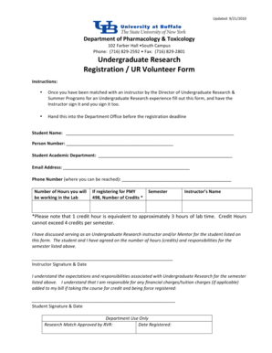 Fillable Online Undergraduate Research Registration Form Fax Email ...