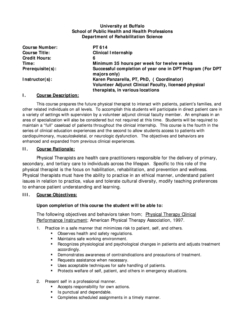 Fillable Online PT 614 Clinical Internship Fax Email Print - pdfFiller