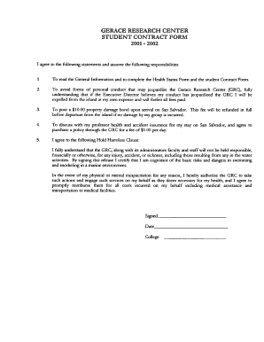 Fillable Online nsm buffalo GERACE RESEARCH CENTER STUDENT CONTRACT ...
