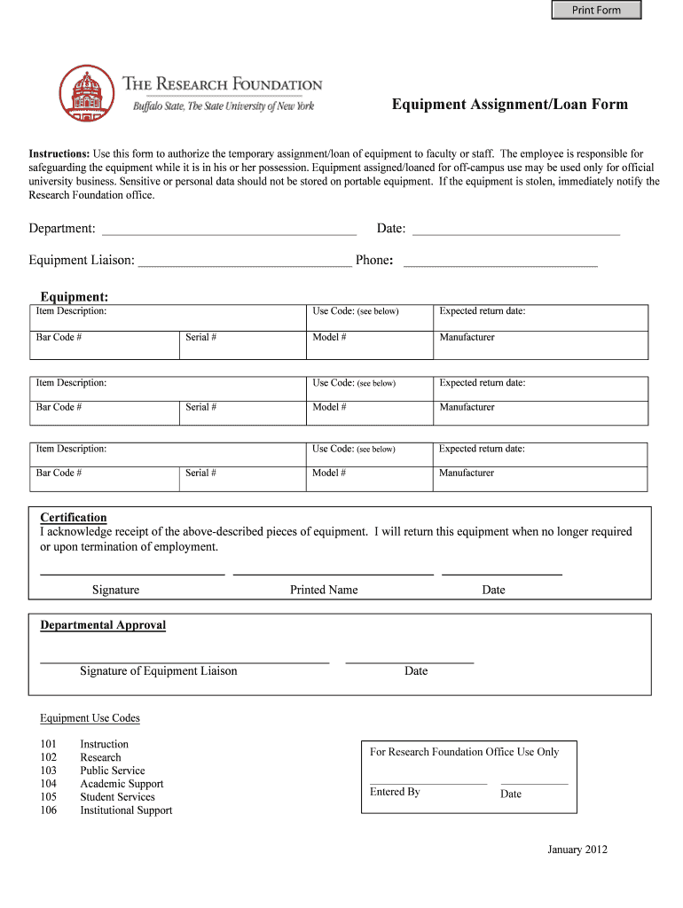 Fillable Online Equipment Assignment/Loan Form Fax Email Print - pdfFiller