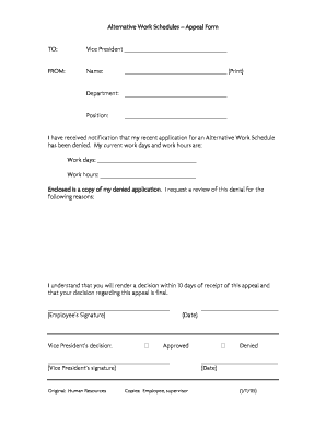 Fillable Online www2 cortland Alternative Work Schedules Appeal Form ...