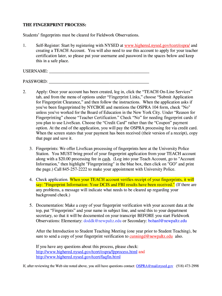 Fillable Online THE FINGERPRINT PROCESS Fax Email Print - pdfFiller