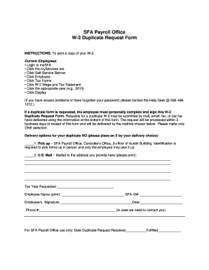 Fillable Online sfasu w2 sfa form Fax Email Print - pdfFiller