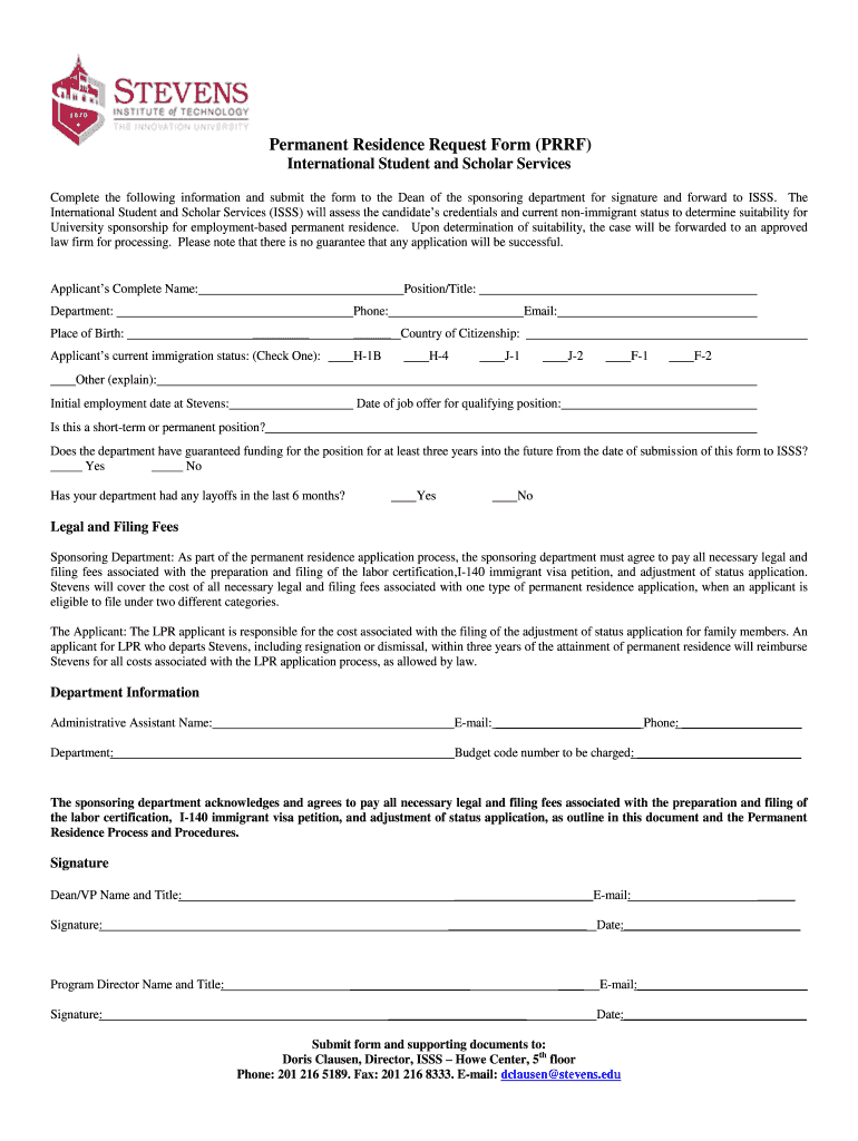 Fillable Online Permanent Residence Request Form Fax Email Print ...