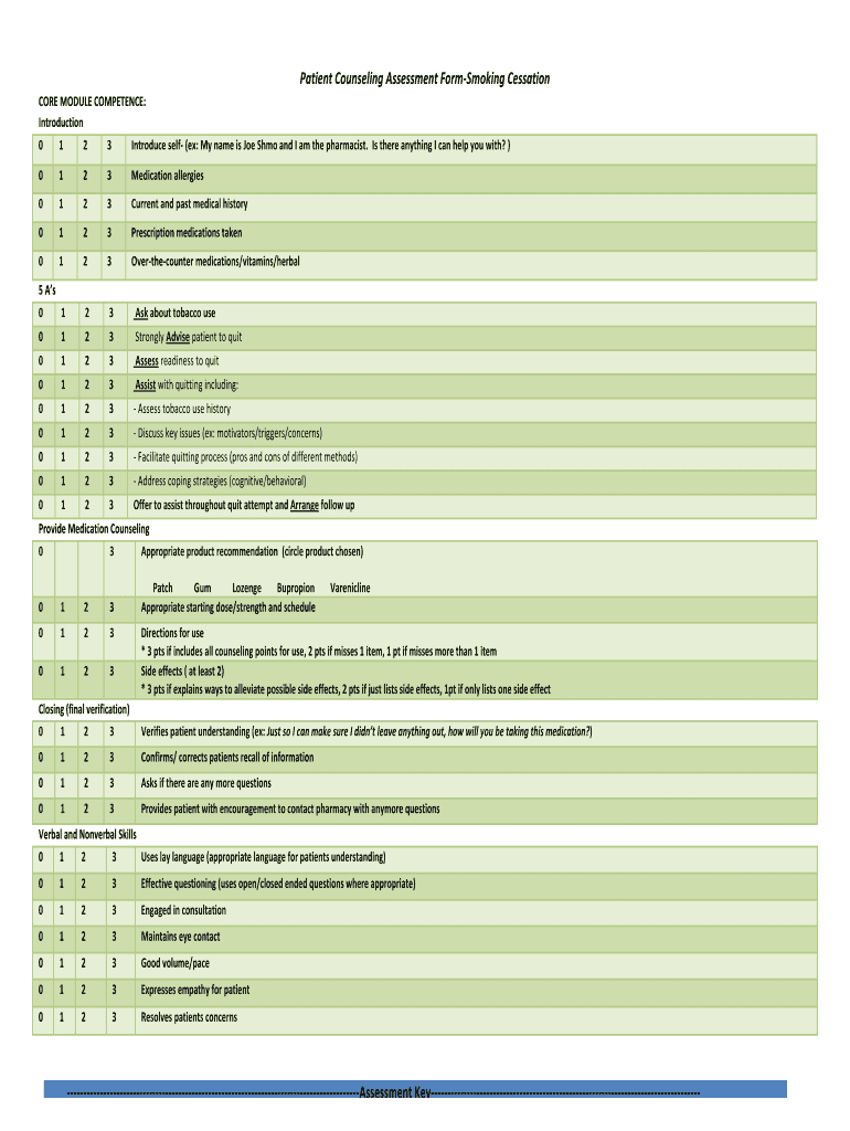 Fillable Online Patient Counseling Assessment for Smoking Cessation Fax ...