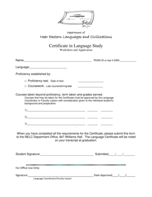 Fillable Online sas upenn Language Certificate Form - sas upenn Fax Email Print - pdfFiller