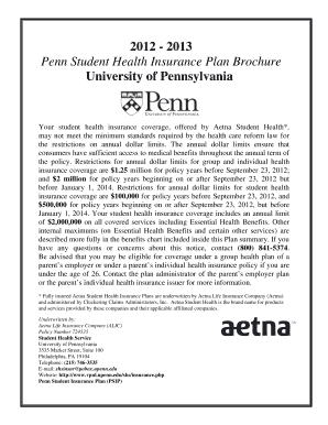 Fillable Online vpul upenn 2012 - 2013 Penn Student Health Insurance ...