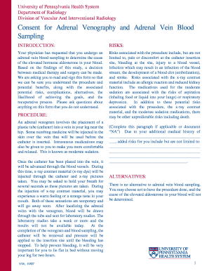 Consent For Adrenal Venography And Adrenal Vein Blood Sampling D - Uphs ...
