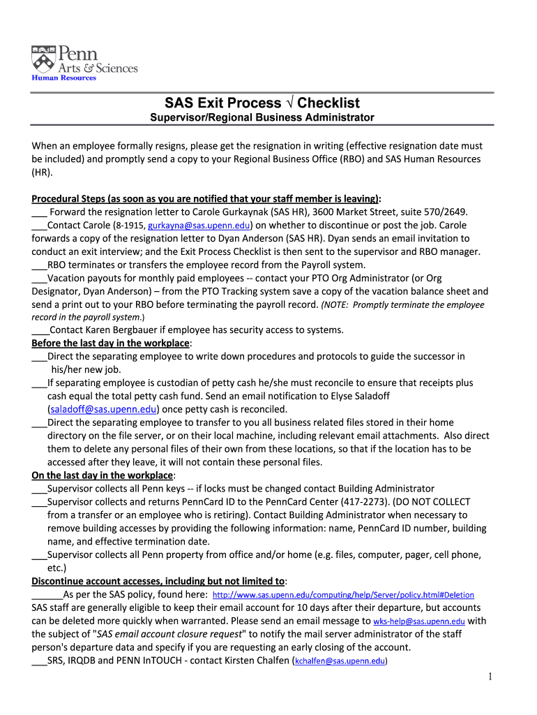 Fillable Online SAS Exit Process Fax Email Print - pdfFiller
