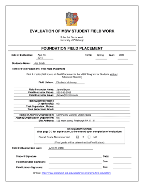 Fillable Online socialwork pitt FOUNDATION FIELD PLACEMENT Fax Email Print - pdfFiller