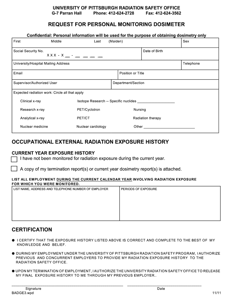 Fillable Online Request for Personal Monitoring Dosimeter Fax Email ...