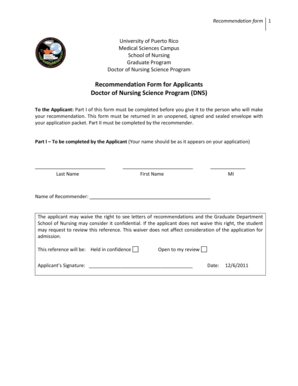 Fillable Online enfermeria rcm upr Recommendation Form for Applicants ...