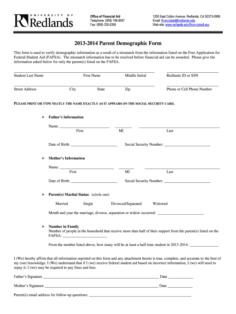 Fillable Online 2013-2014 Parent Demographic Form Fax Email Print - pdfFiller