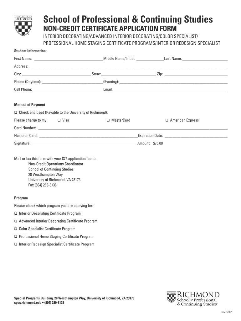 Fillable Online Application for Non-Credit Certificate Programs Fax ...