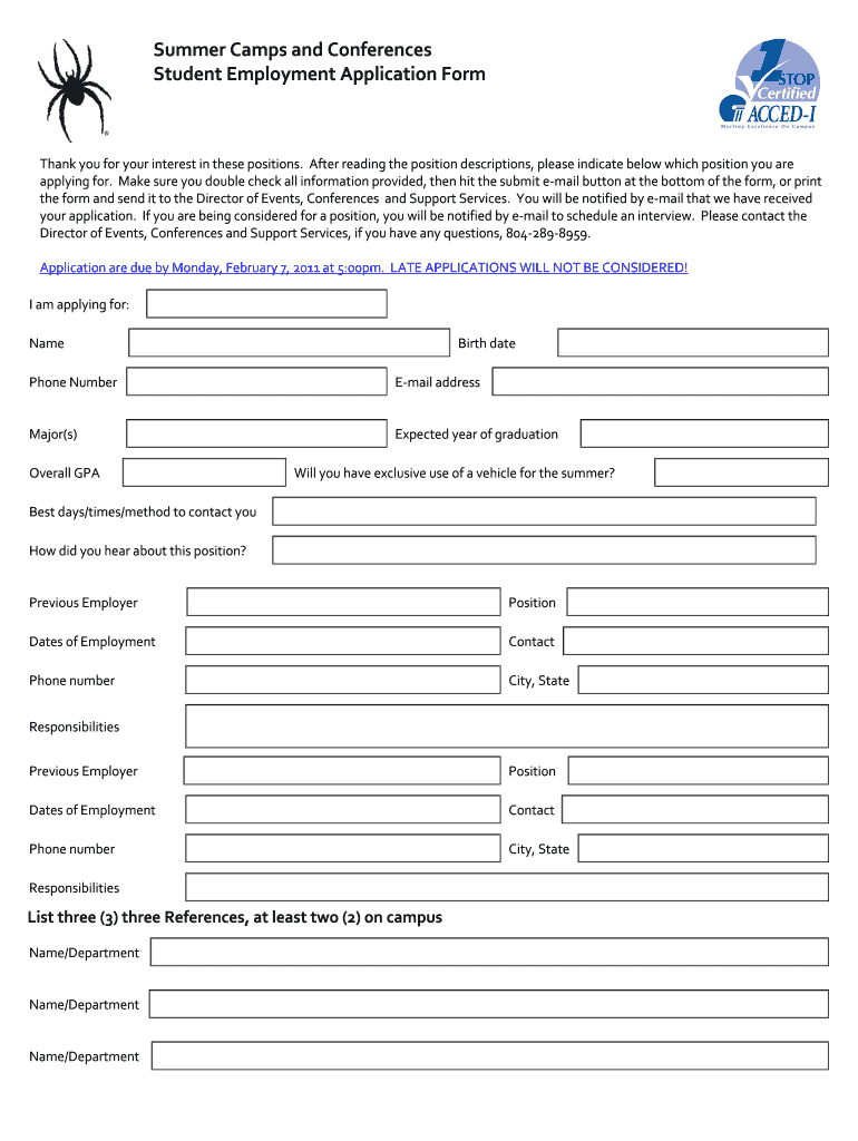 Fillable Online Summer Camps and Conferences Fax Email Print - pdfFiller