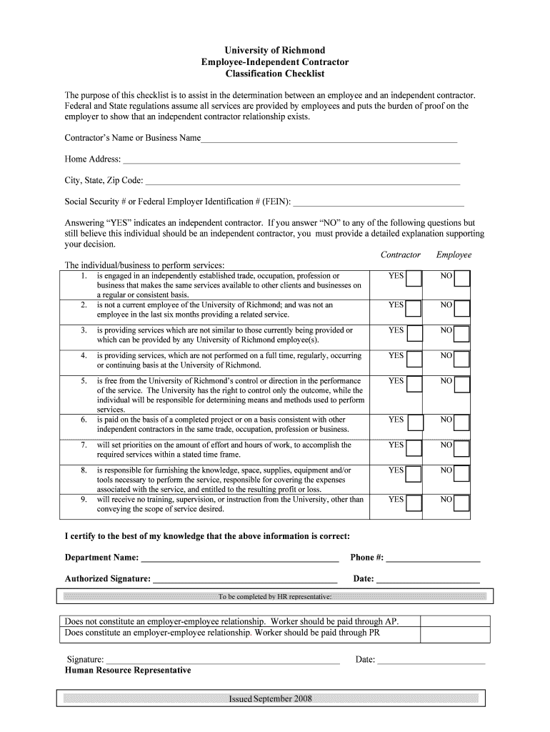 Fillable Online Employee-Independent Contractor Classification ...