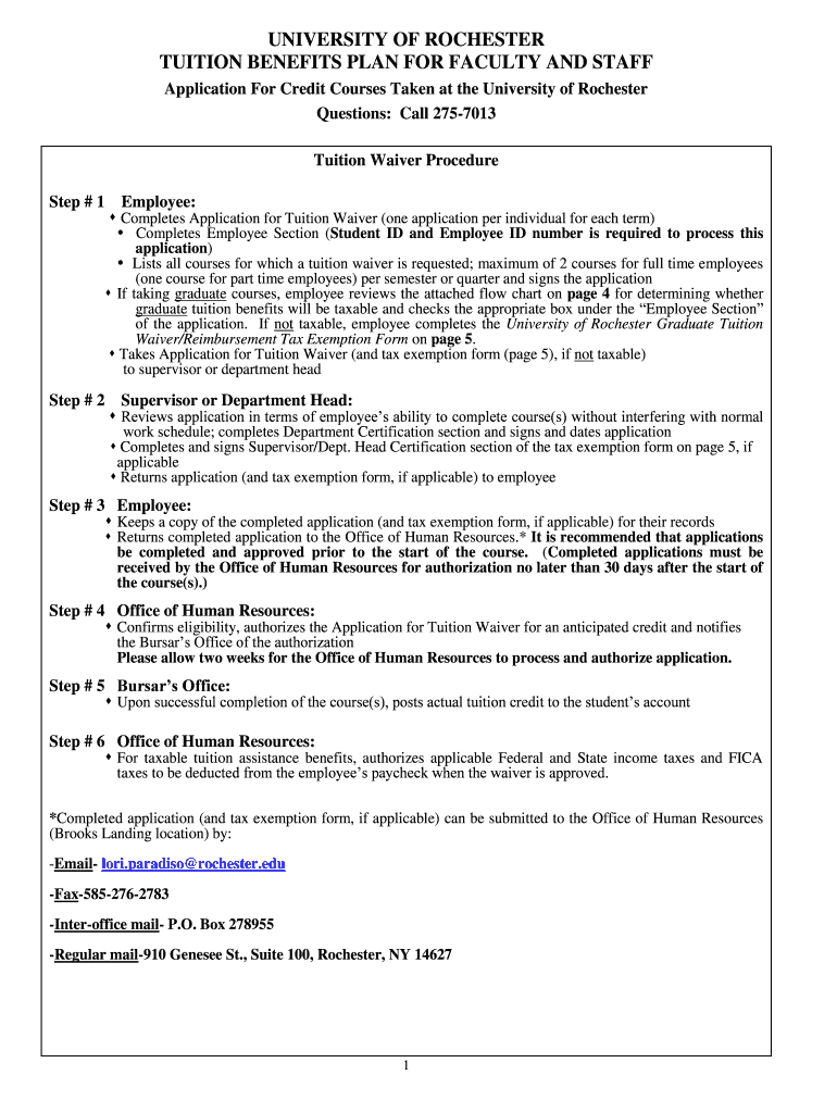 Employee Tuition Waiver Form - University of Rochester: Fill out & sign online | DocHub