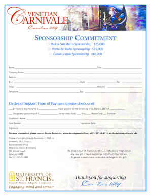 Fillable Online stfrancis Sponsorship Commitment Form - University of ...