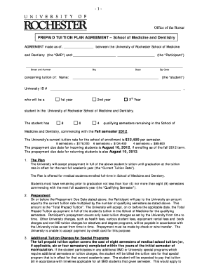 Fillable Online urmc rochester Prepaid tuition plan agreement ...