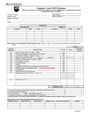 Fillable Online Employee Travel Reimbursement Worksheet. Employee ...
