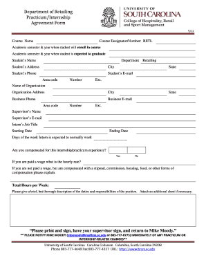 Fillable Online hrsm sc Department of Retailing Practicum/Internship ...