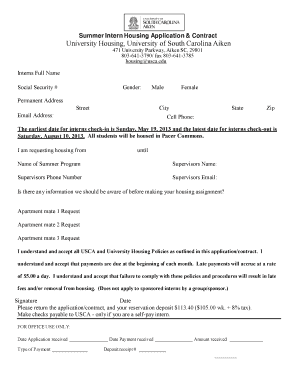 Fillable Online web usca Intern application - The University of South Carolina Aiken Fax Email ...