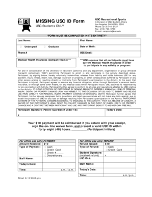 Fillable Online sait usc MISSING USC ID Form - USC Student Affairs ...