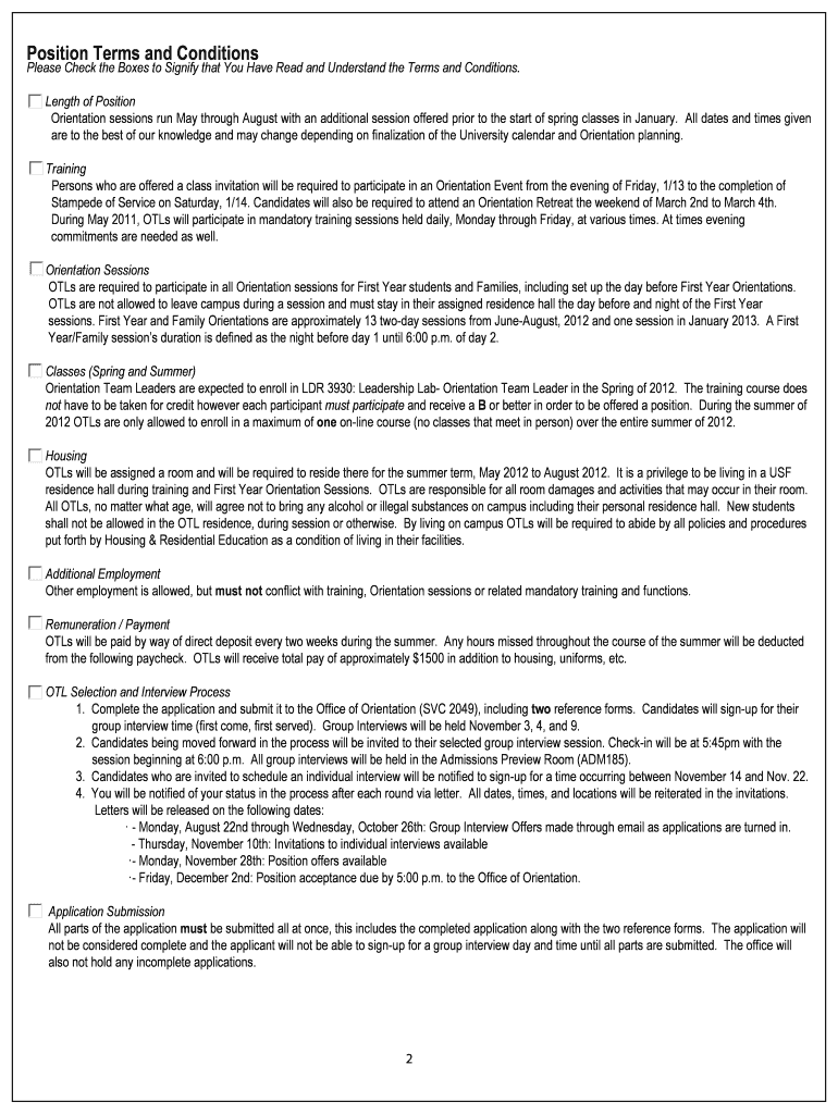 Fillable Online 2012 Orientation Team Leader Position Information Fax ...