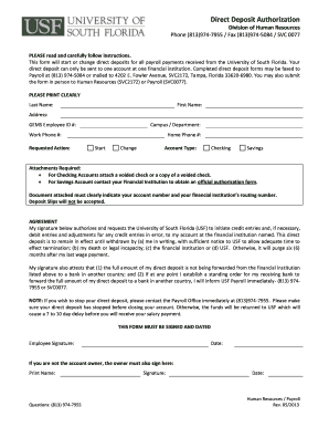 Fillable Online usfweb2 usf Direct Deposit Authorization Form ...